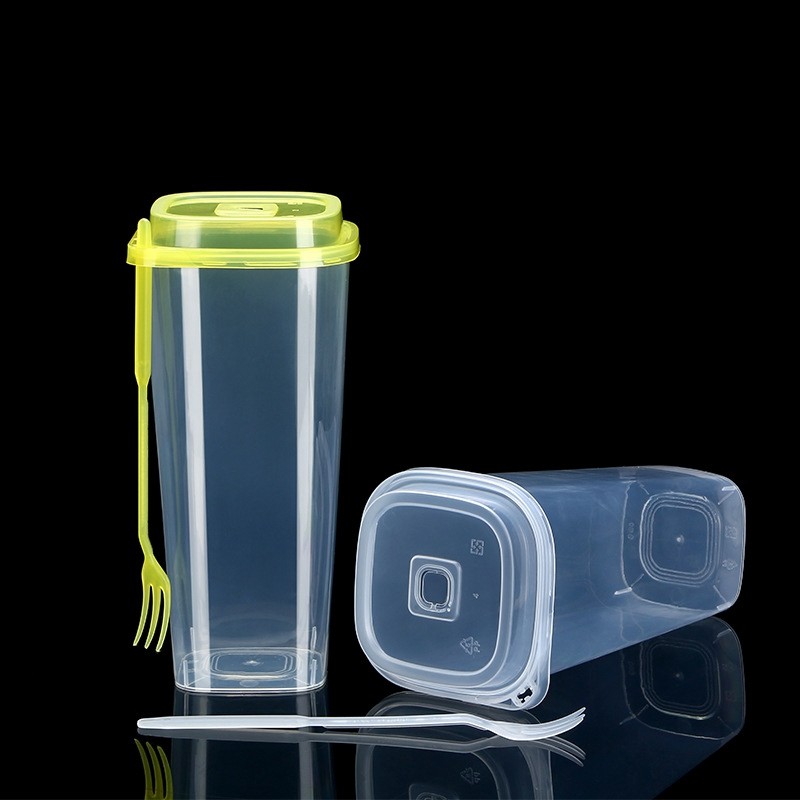 Square Disposable Plastic Cups With Lids 22oz Bubble Tea Cup Custom Logo